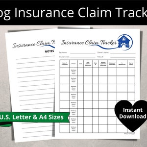 Printable Dog Insurance Claim Tracker| Puppy Insurance Log | Dog ...