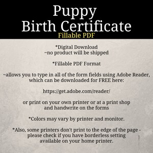 Printable Puppy Birth Certificate - Customize With Any Dog's Info, Easy ...
