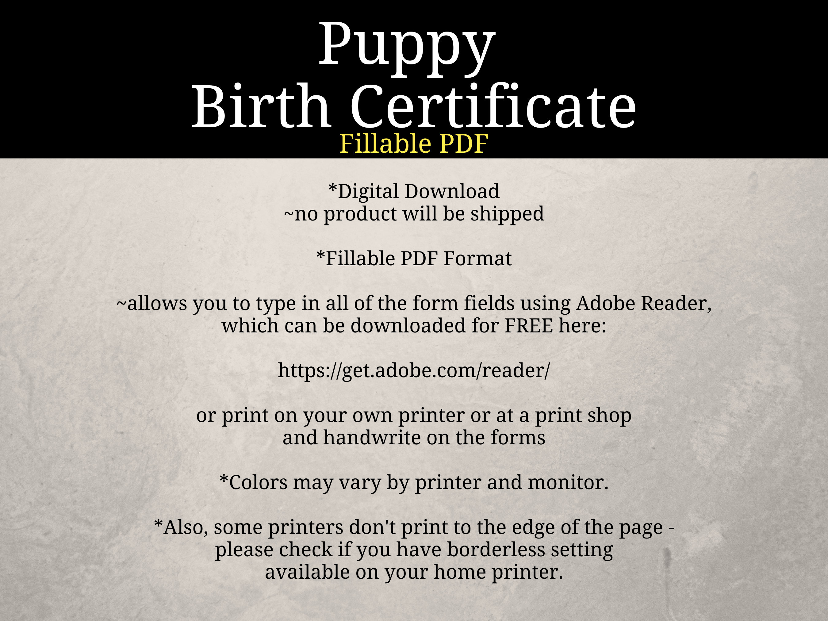 Printable Puppy Birth Certificate - Customize With Any Dog's Info, Easy ...