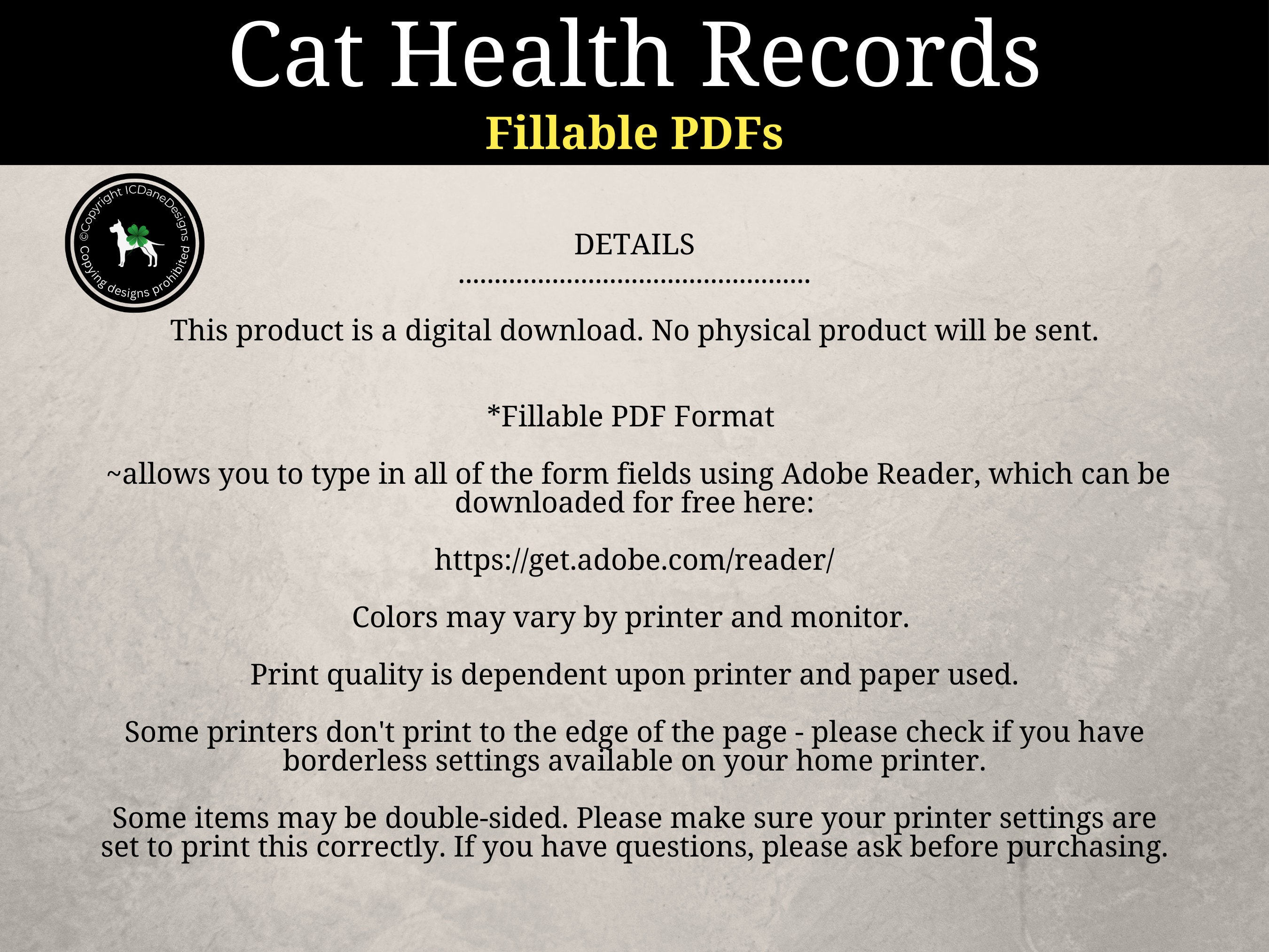 Cat Health Vaccination Record, Vet Visit, Vet Record, Kitten ...