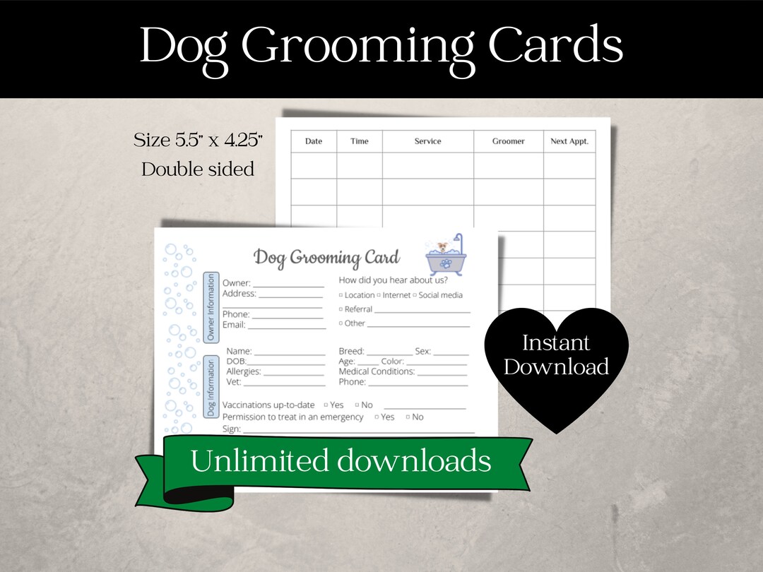 Dog Grooming Client Cards, Dog Grooming Cards, Dog Grooming Customer ...