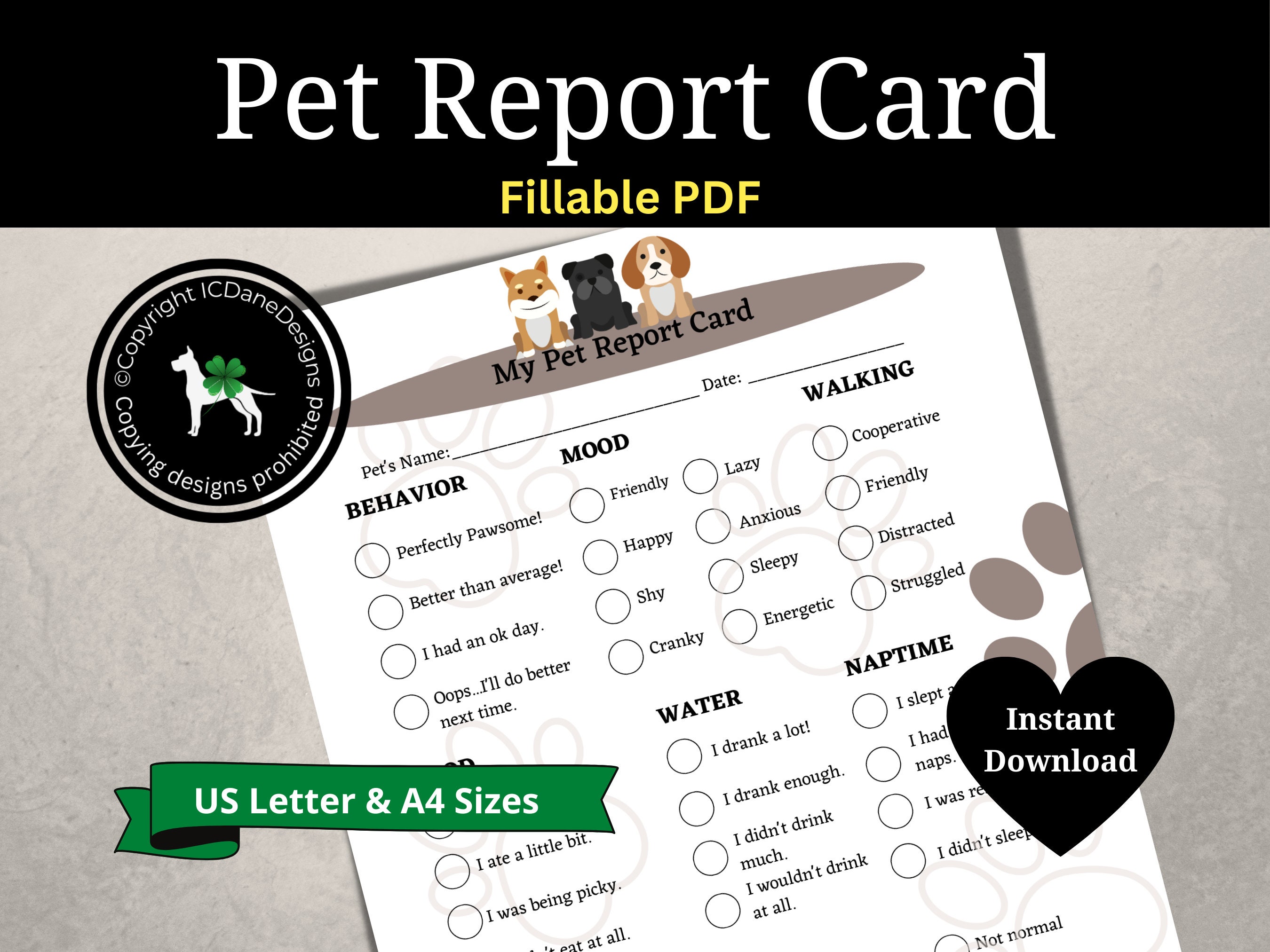 Pet Report Card Template Dog Report Card Dog Walking Report - Etsy
