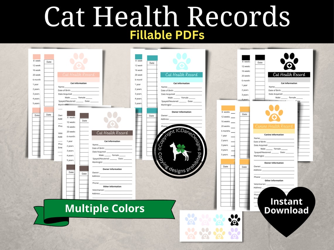 Cat Health Vaccination Record, Vet Visit, Vet Record, Kitten ...