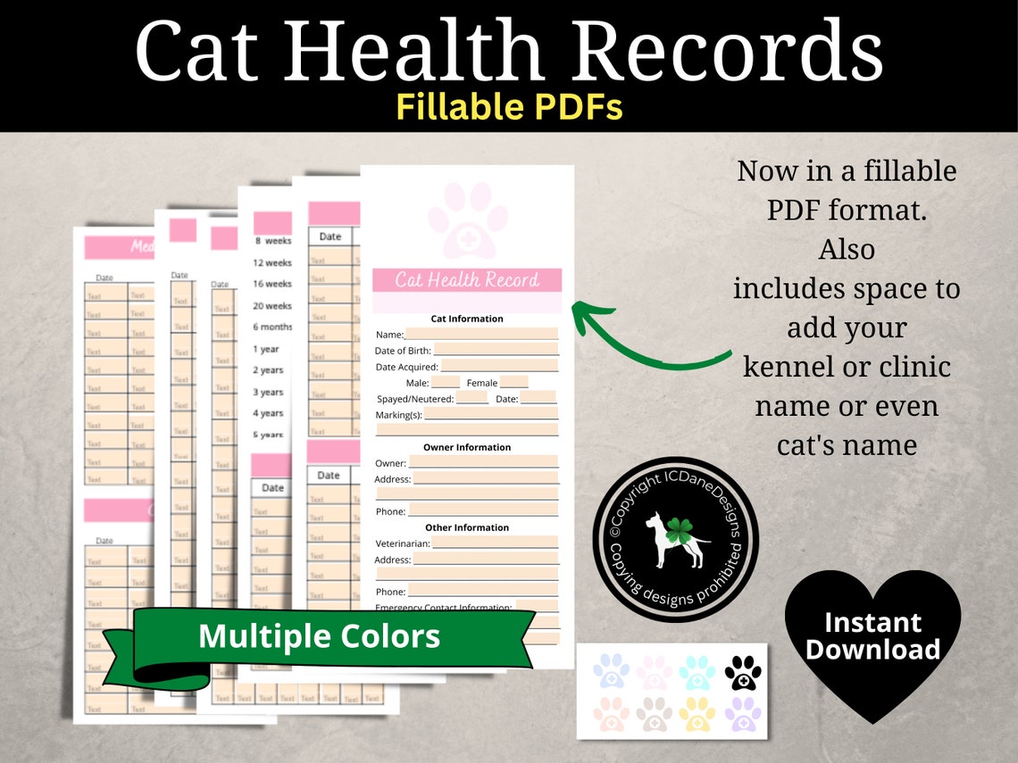 Cat Health Vaccination Record, Vet Visit, Vet Record, Kitten ...