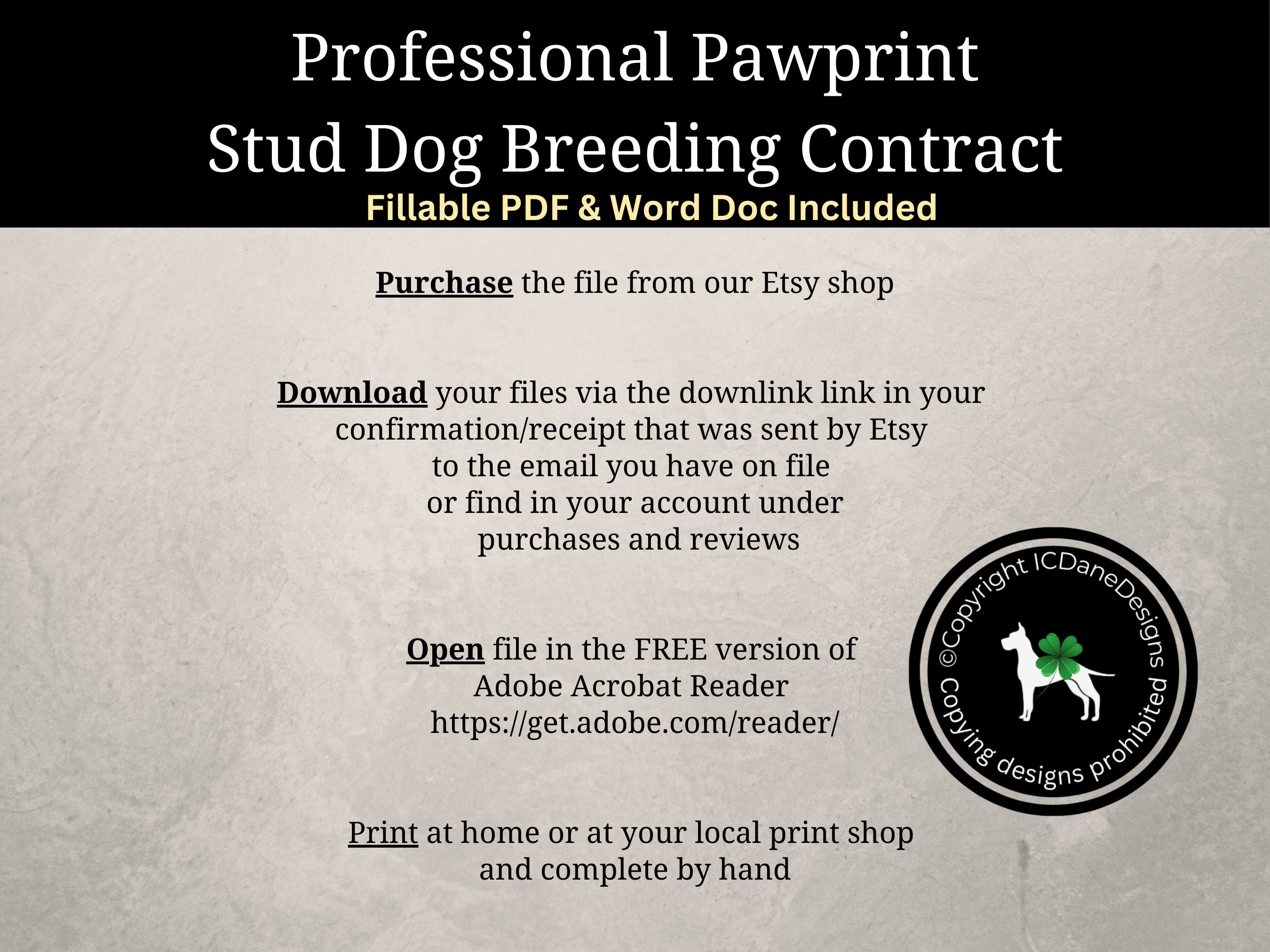 Stud Dog Breeding Contract, Fillable PDF and Word Document, Instant ...