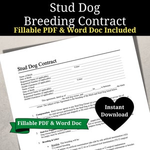 Stud Dog Owner Breeding Contract | Fillable PDF | Instant Download | 2 ...