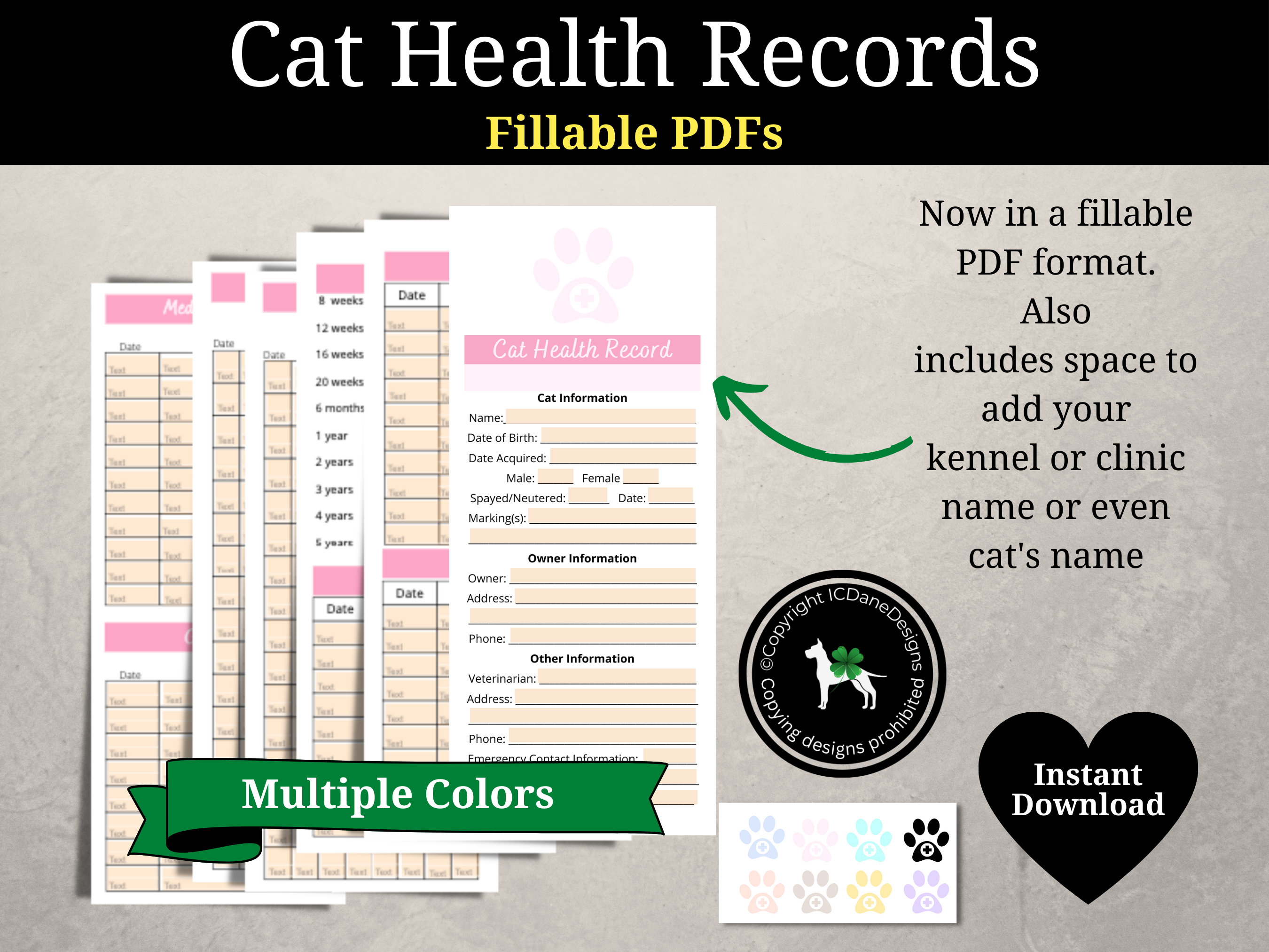 Cat Health Vaccination Record, Vet Visit, Vet Record, Kitten ...