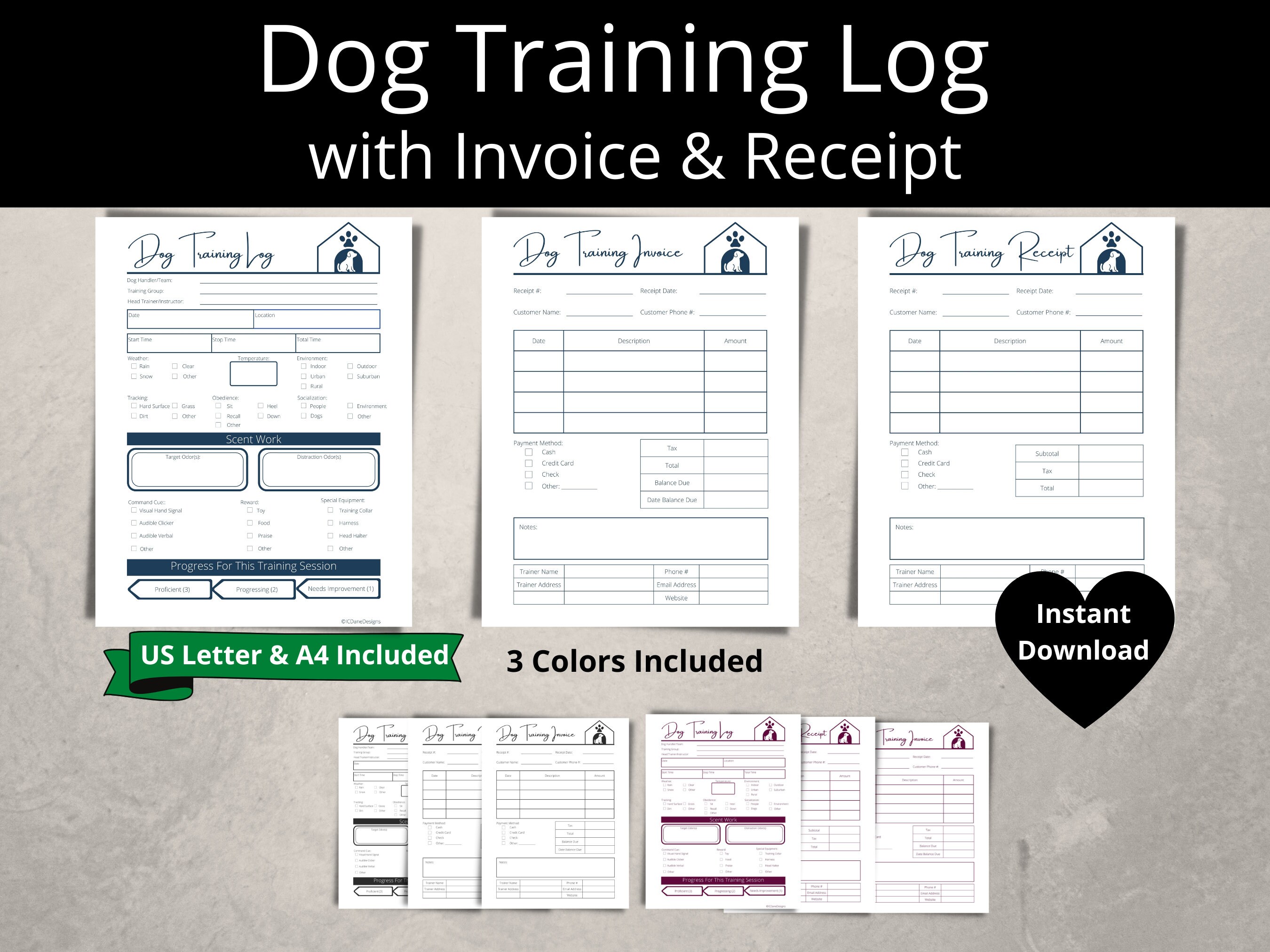 Dog Training Log With Invoice and Receipt, Dog Training Planner ...