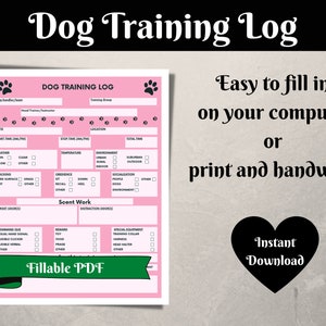Dog Training Log, Dog Training Planner, Dog Handler Form, Training ...