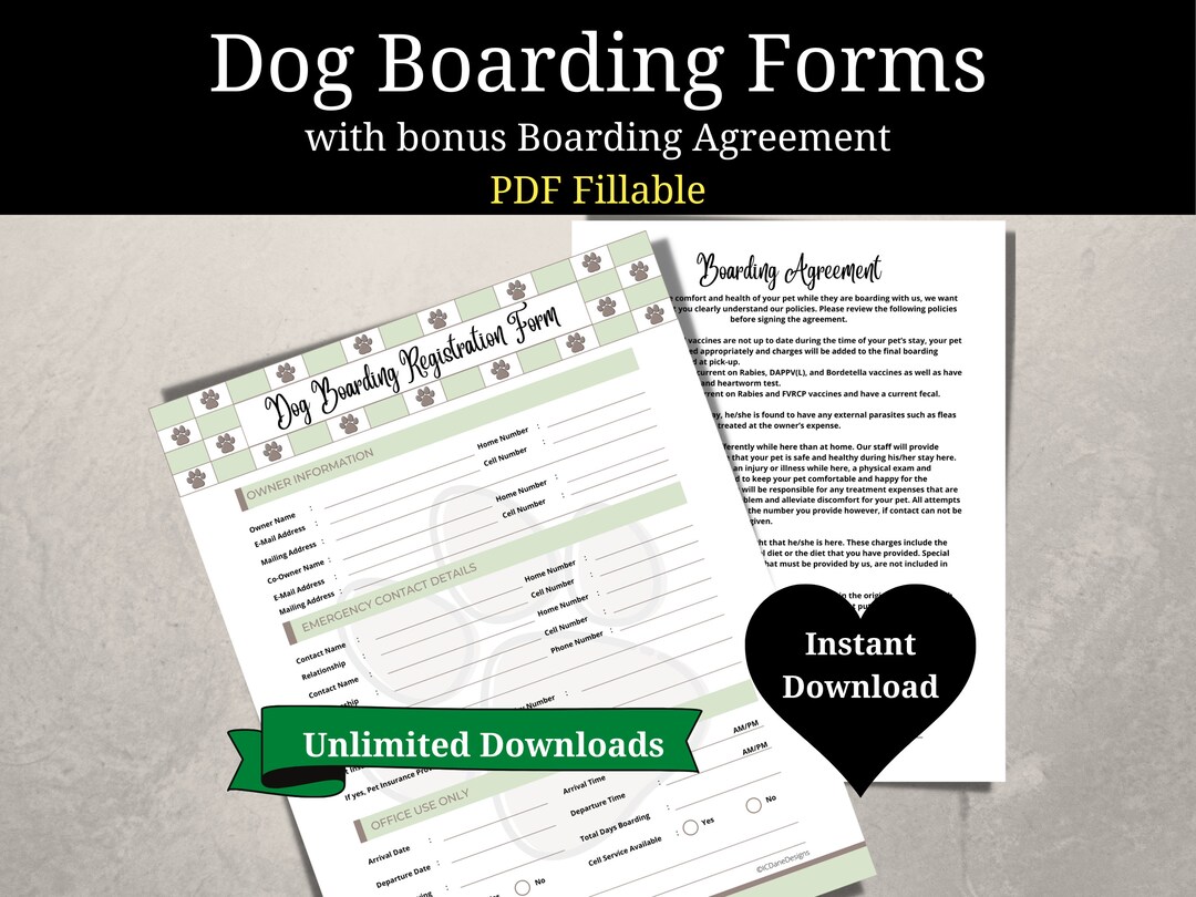 Dog Boarding Registration Forms With Bonus Boarding Agreement, Dog ...