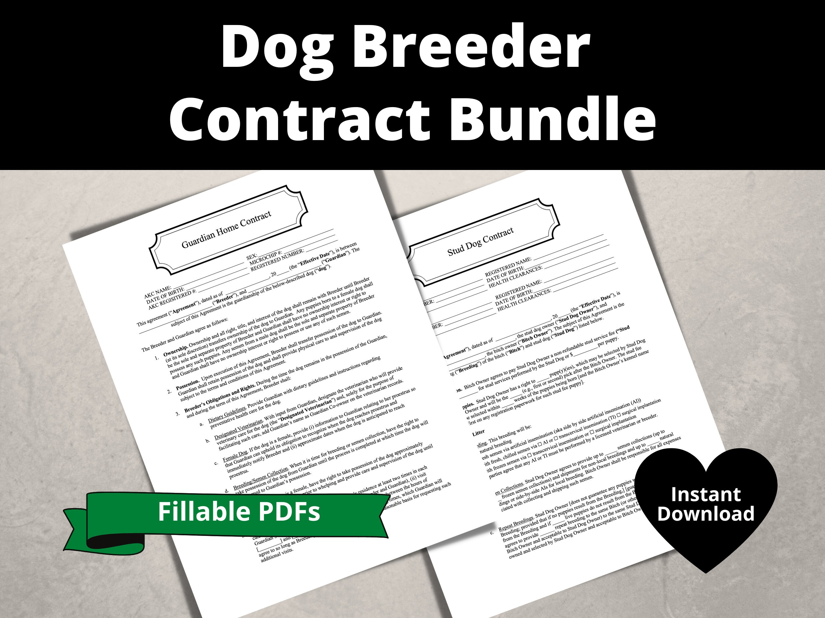 Dog Owner Breeding Contract Bundle Full Registration Limited ...
