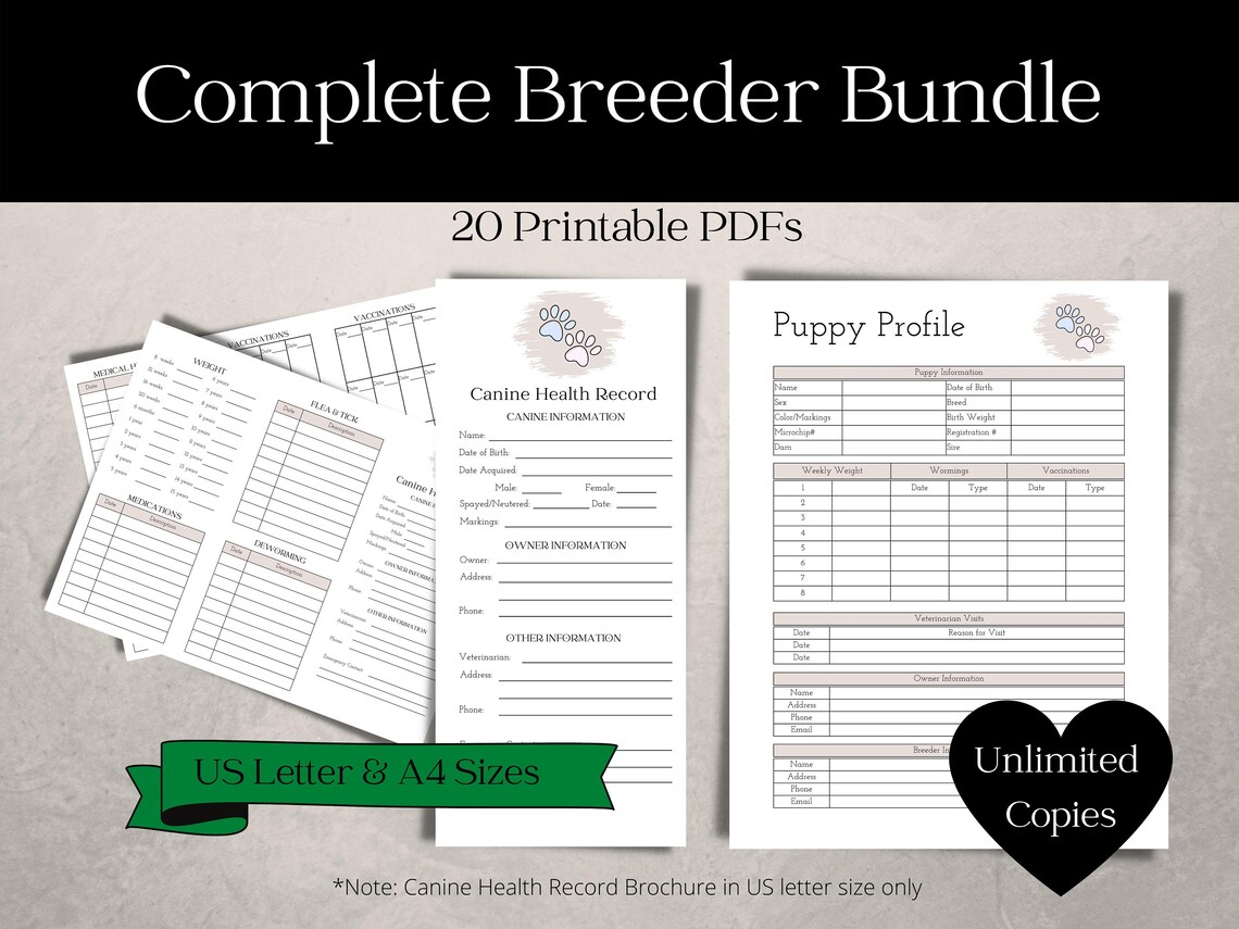 Complete Dog Breeder Bundle Breeder Forms Whelping Charts - Etsy