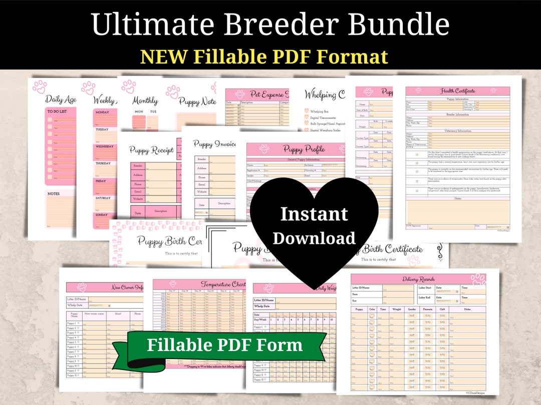 NEW Fillable Ultimate Dog Breeder Bundle,breeder Forms,whelping Charts ...