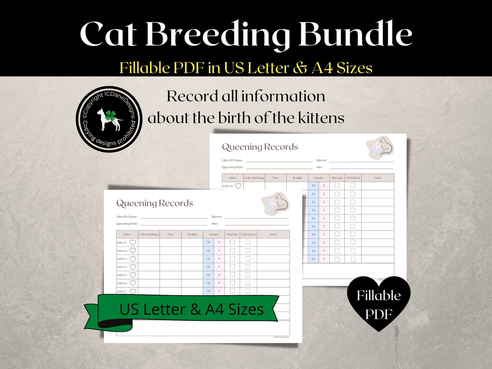 Fillable PDF Cat Breeding Bundle,breeder Forms, Queening Charts ...