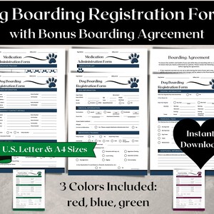 Dog Boarding Registration Forms, Printable, US Letter & A4 Sizes ...