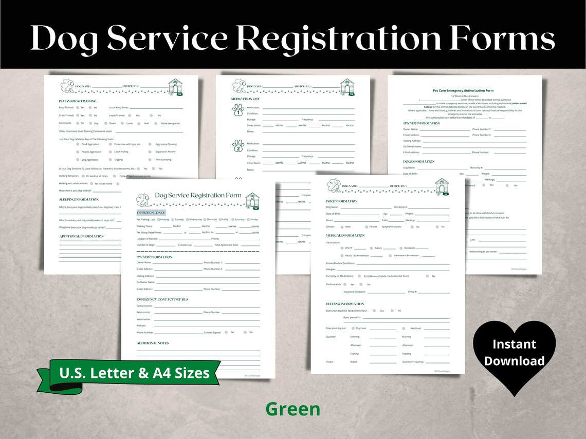 Dog Service Registration Form With Pet Emergency Authorization Form Pet ...