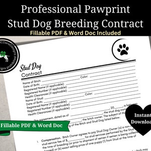 Stud Dog Breeding Contract, Fillable PDF and Word Document, Instant Download - Etsy