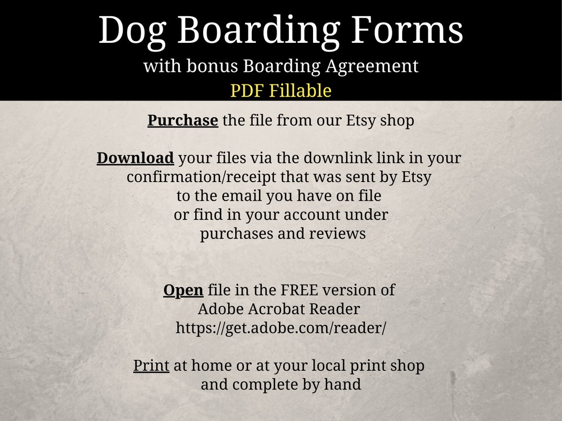Dog Boarding Registration Form With Agreement (fillable PDF) - Etsy