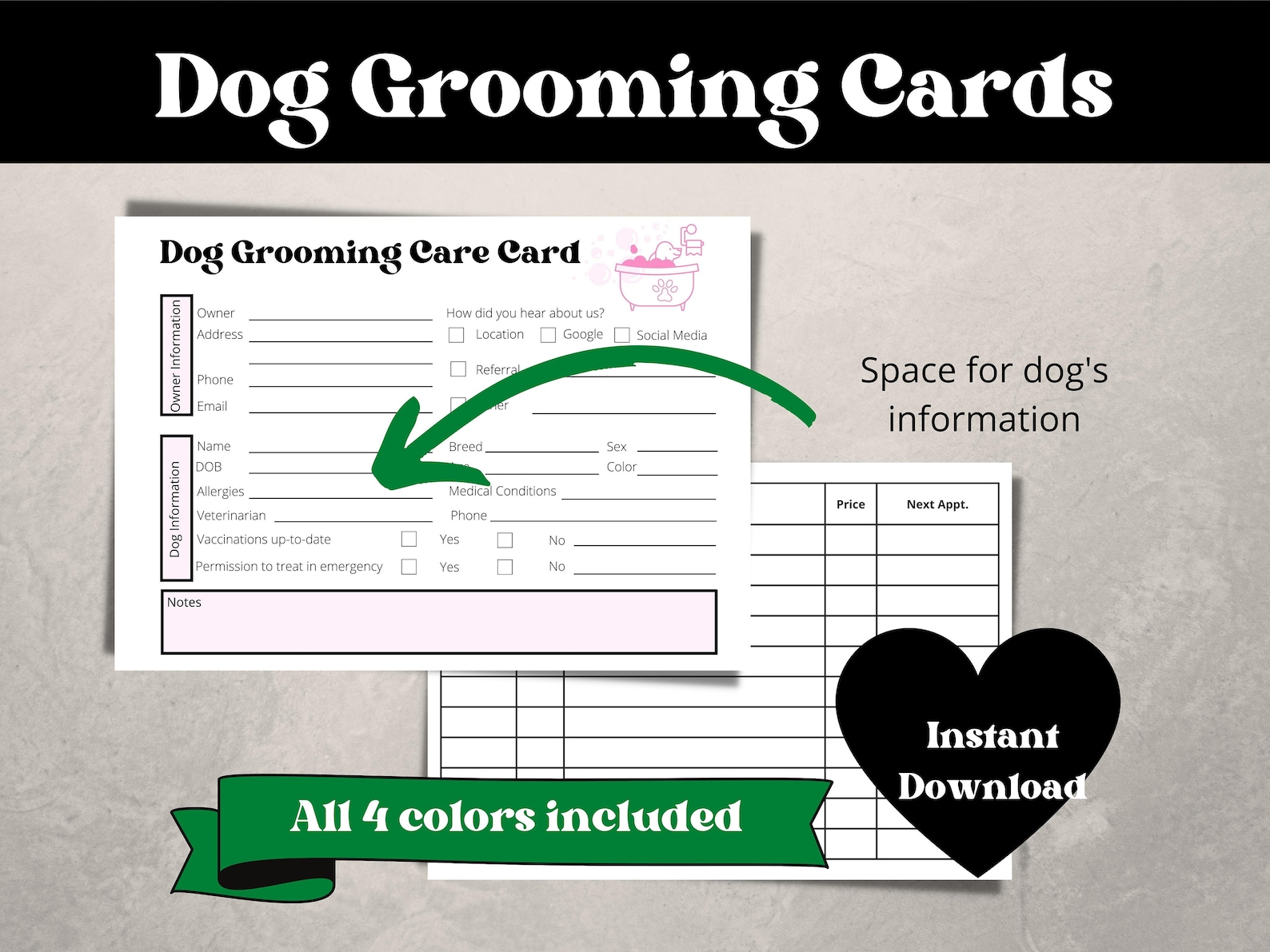 Dog Grooming Cards | Dog Grooming Customer Cards | Dog Grooming Client ...