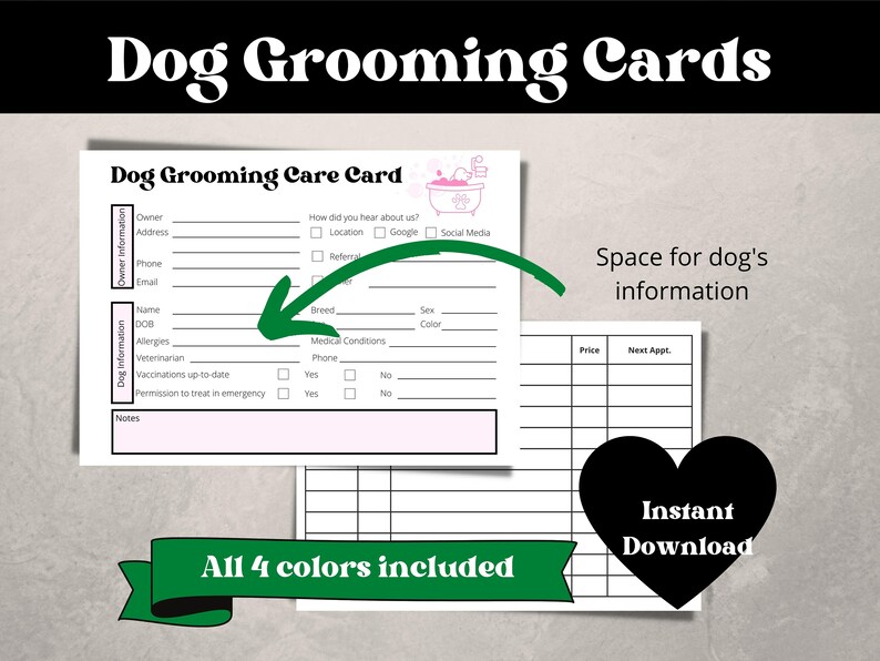 Dog Grooming Cards | Dog Grooming Customer Cards | Dog Grooming Client ...