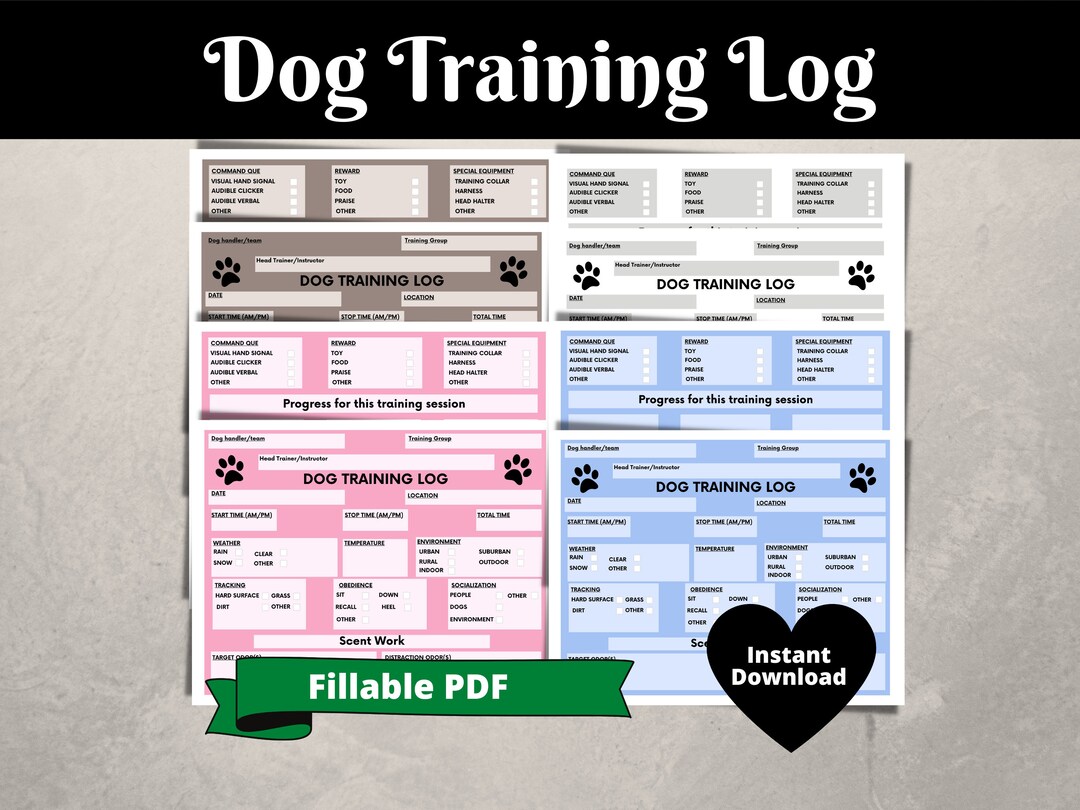 Dog Training Log, Dog Training Planner, Dog Handler Form, Training ...