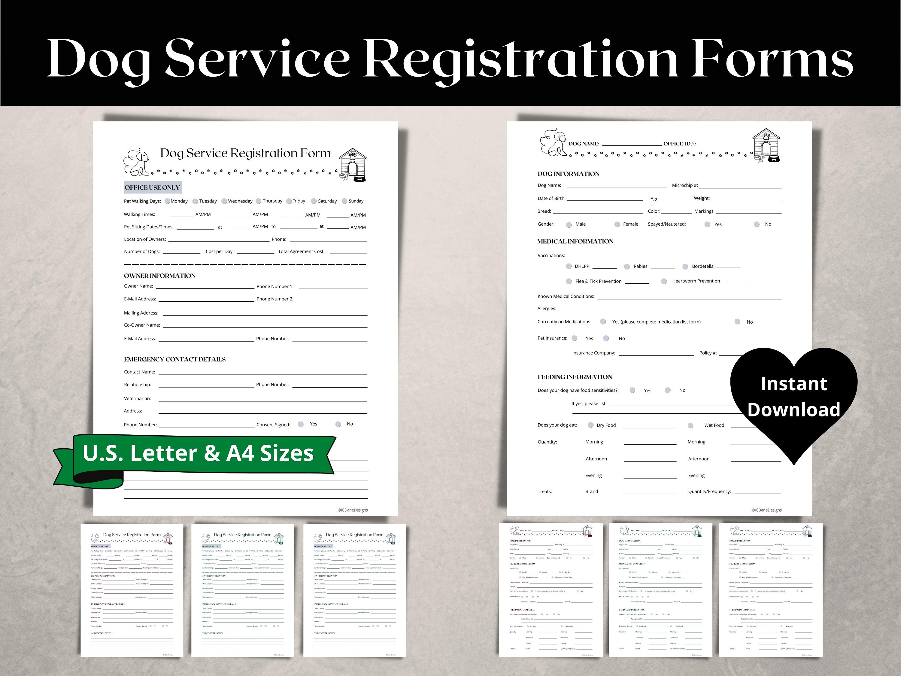 Dog Service Registration Form With Pet Emergency Authorization Form Pet ...