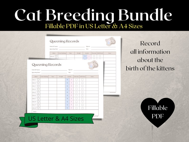 Fillable PDF Cat Breeding Bundlebreeder Forms Queening - Etsy
