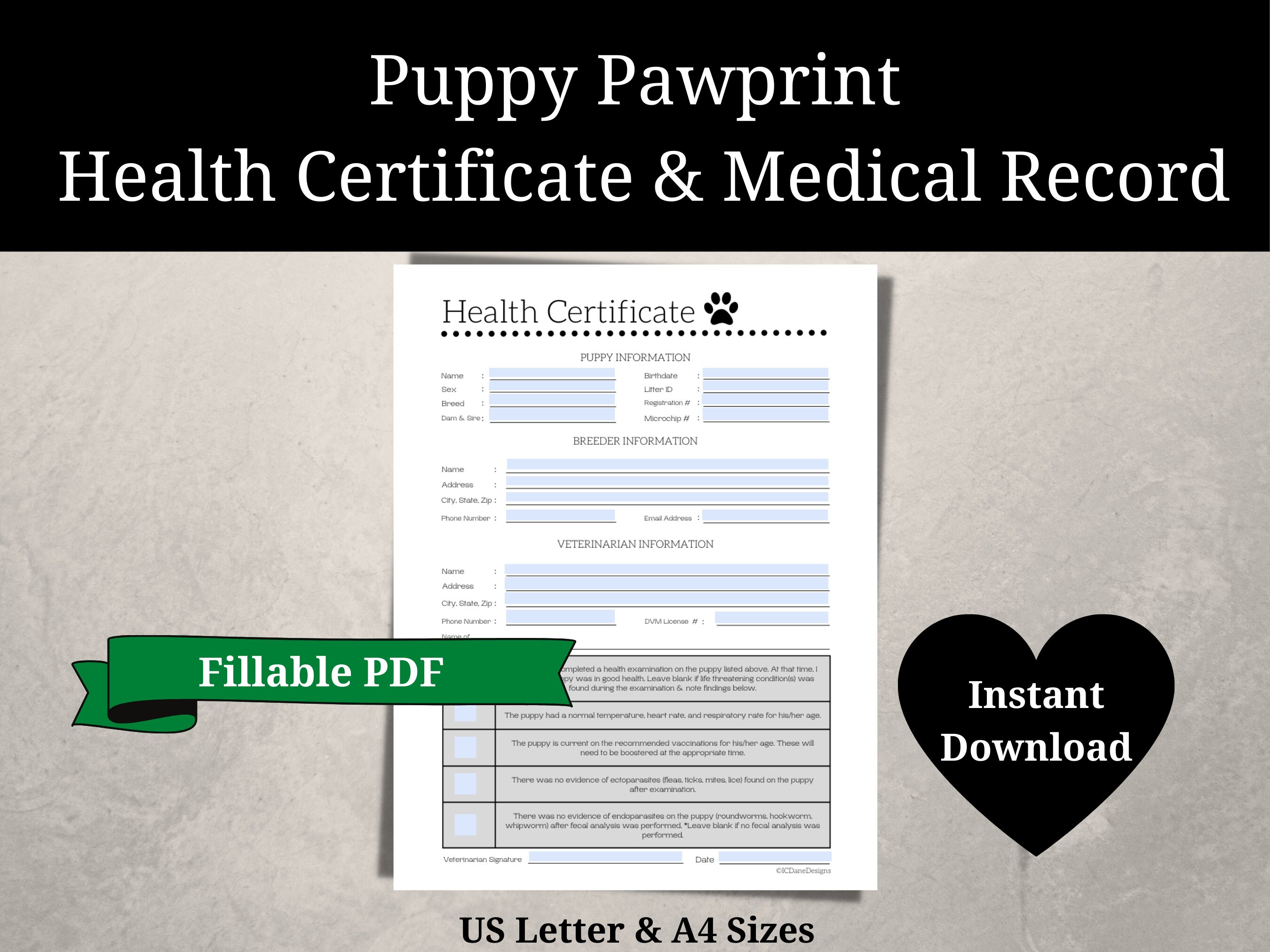 Puppy Health Certificate and Medical Record Bundle, Puppy Health Record ...