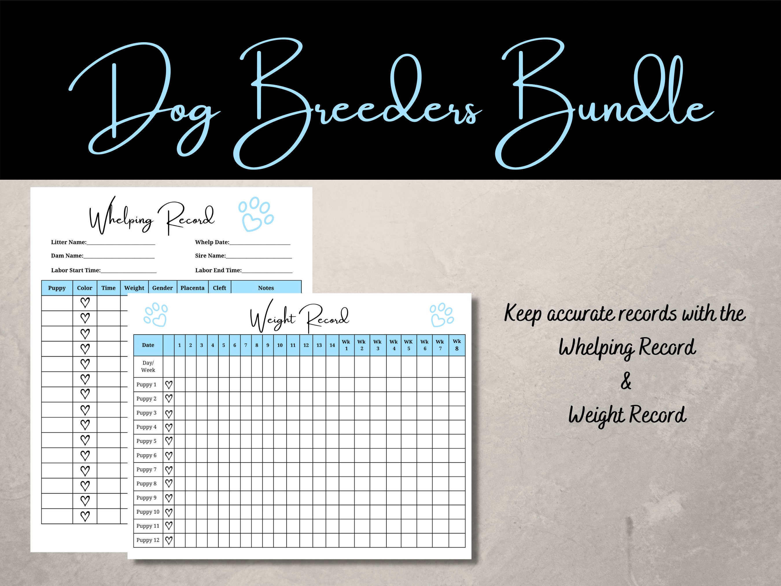 Dog Breeder Bundle, Whelping Records & Checklist, Puppy Weight Tracker ...