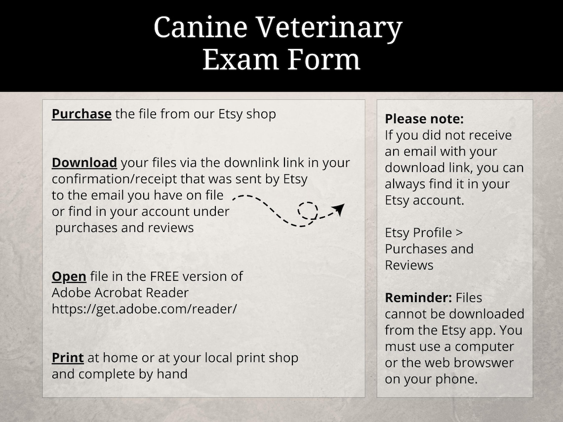 Canine Veterinary Health Exam Form, Dog Health Form, Vet Exam Form, for ...