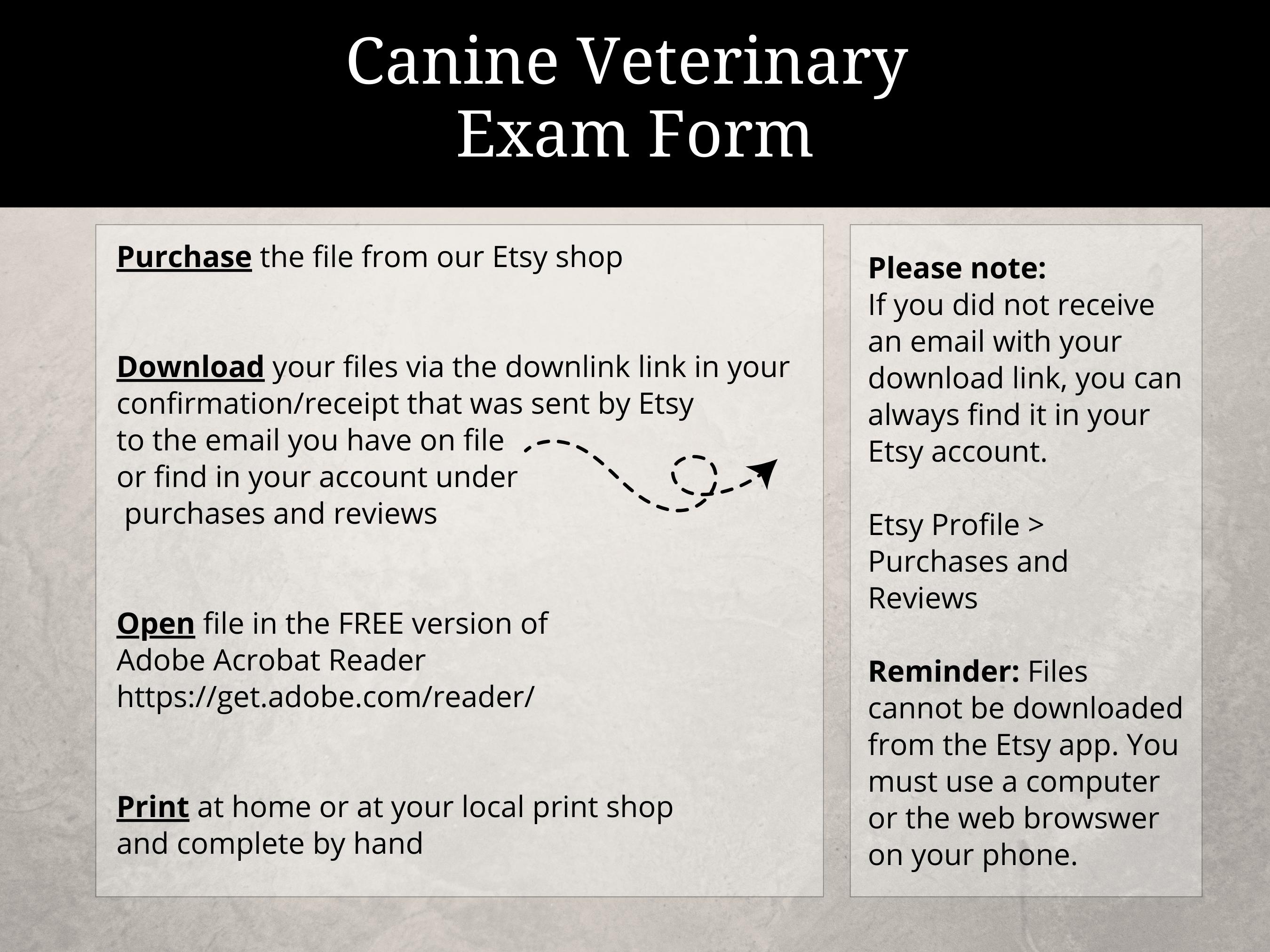 Canine Veterinary Health Exam Form, Dog Health Form, Vet Exam Form, for ...