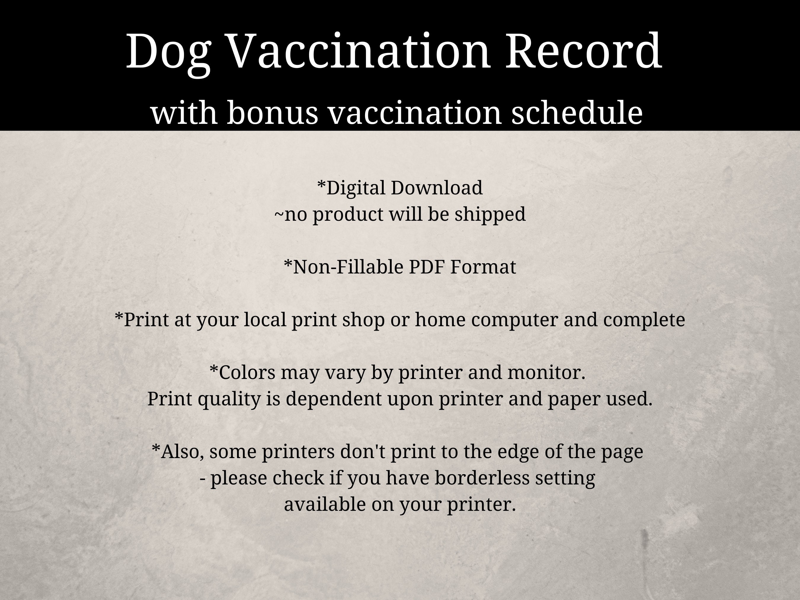 Dog Vaccination Record With Bonus Vaccination Schedule| Dog Canine ...
