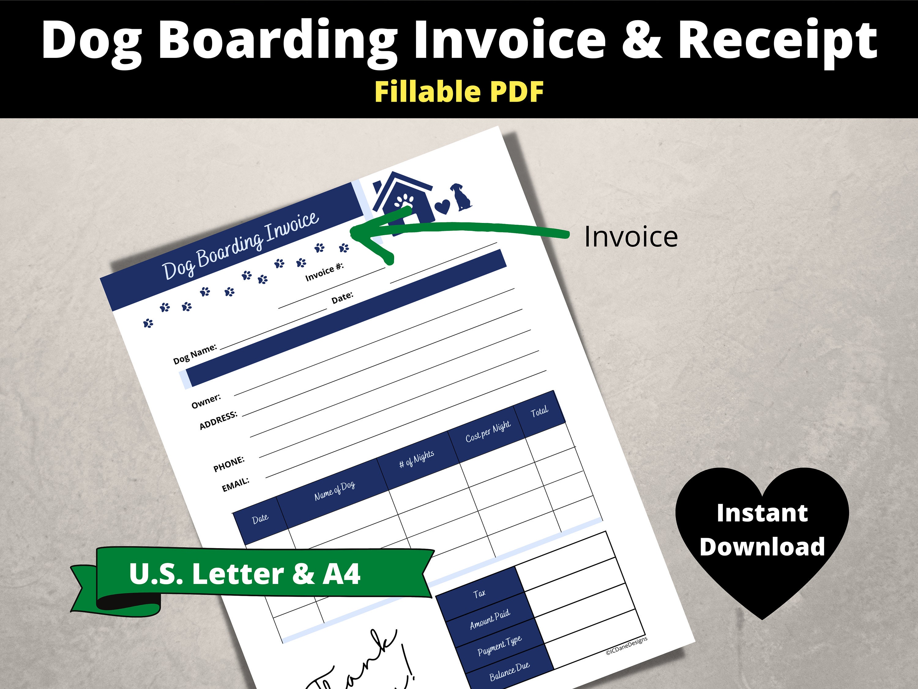 Dog Boarding Invoice and Receipt | Dog Daycare Invoice and Receipt ...