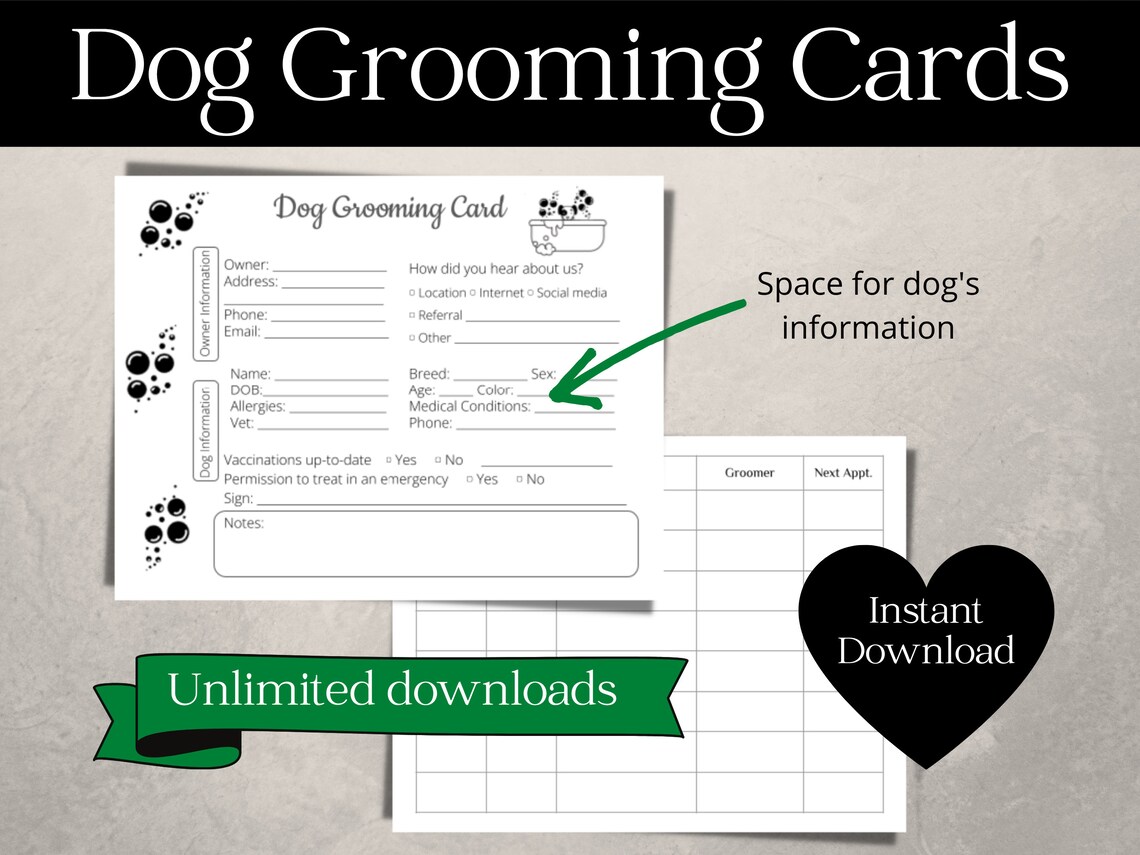 Dog Grooming Client Cards, Dog Grooming Cards, Dog Grooming Customer ...