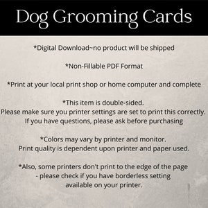 Dog Grooming Cards, Pet Grooming Cards, Dog Grooming Forms, Dog ...