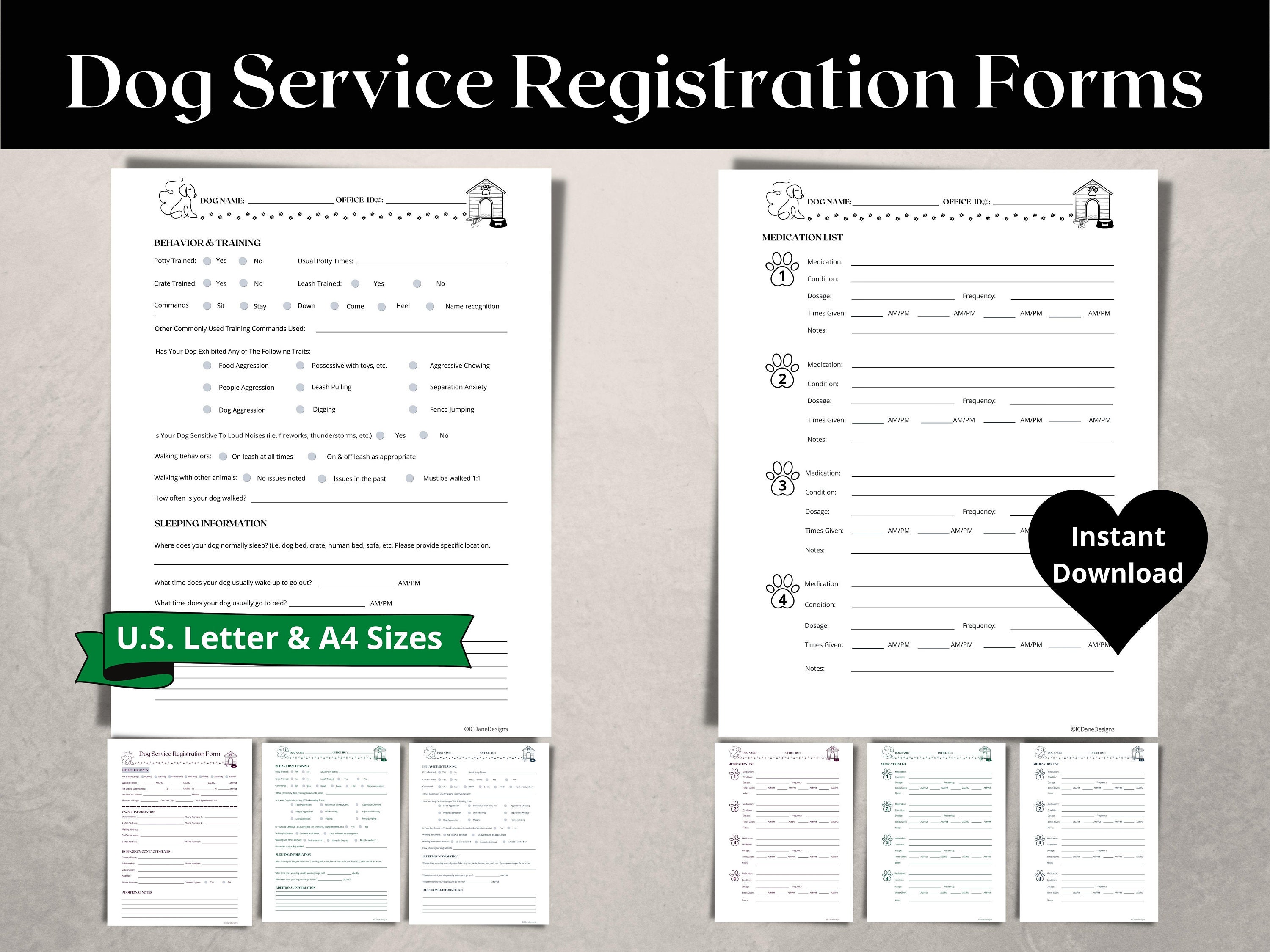 Dog Service Registration Form With Pet Emergency Authorization Form ...