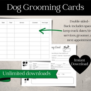 Dog Grooming Cards, Pet Grooming Cards, Dog Grooming Forms, Dog ...