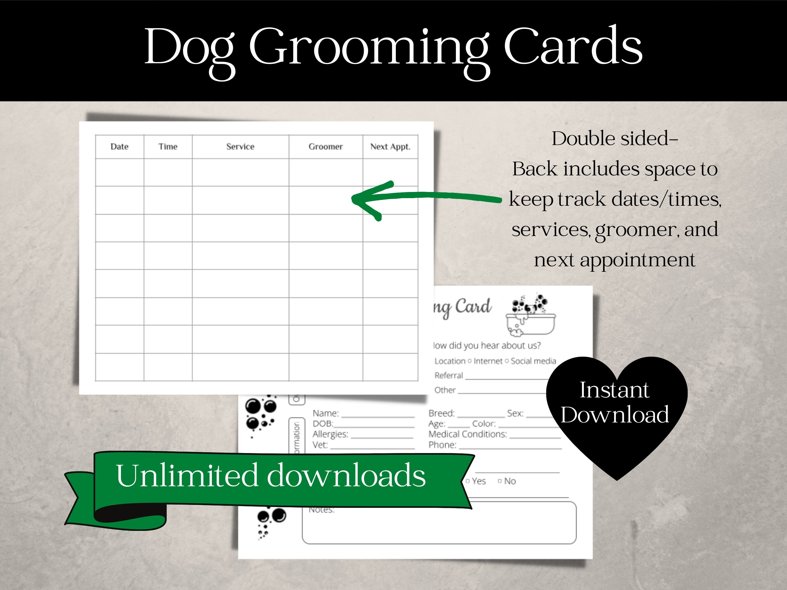 Dog Grooming Cards, Pet Grooming Cards, Dog Grooming Forms, Dog ...