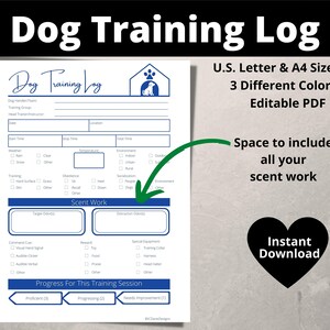 Dog Training Log, Dog Training Planner, Dog Handler Form, Training ...