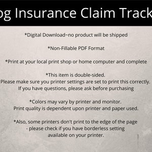 Printable Dog Insurance Claim Tracker| Puppy Insurance Log | Dog ...