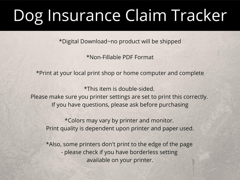Printable Dog Insurance Claim Tracker| Puppy Insurance Log | Dog ...