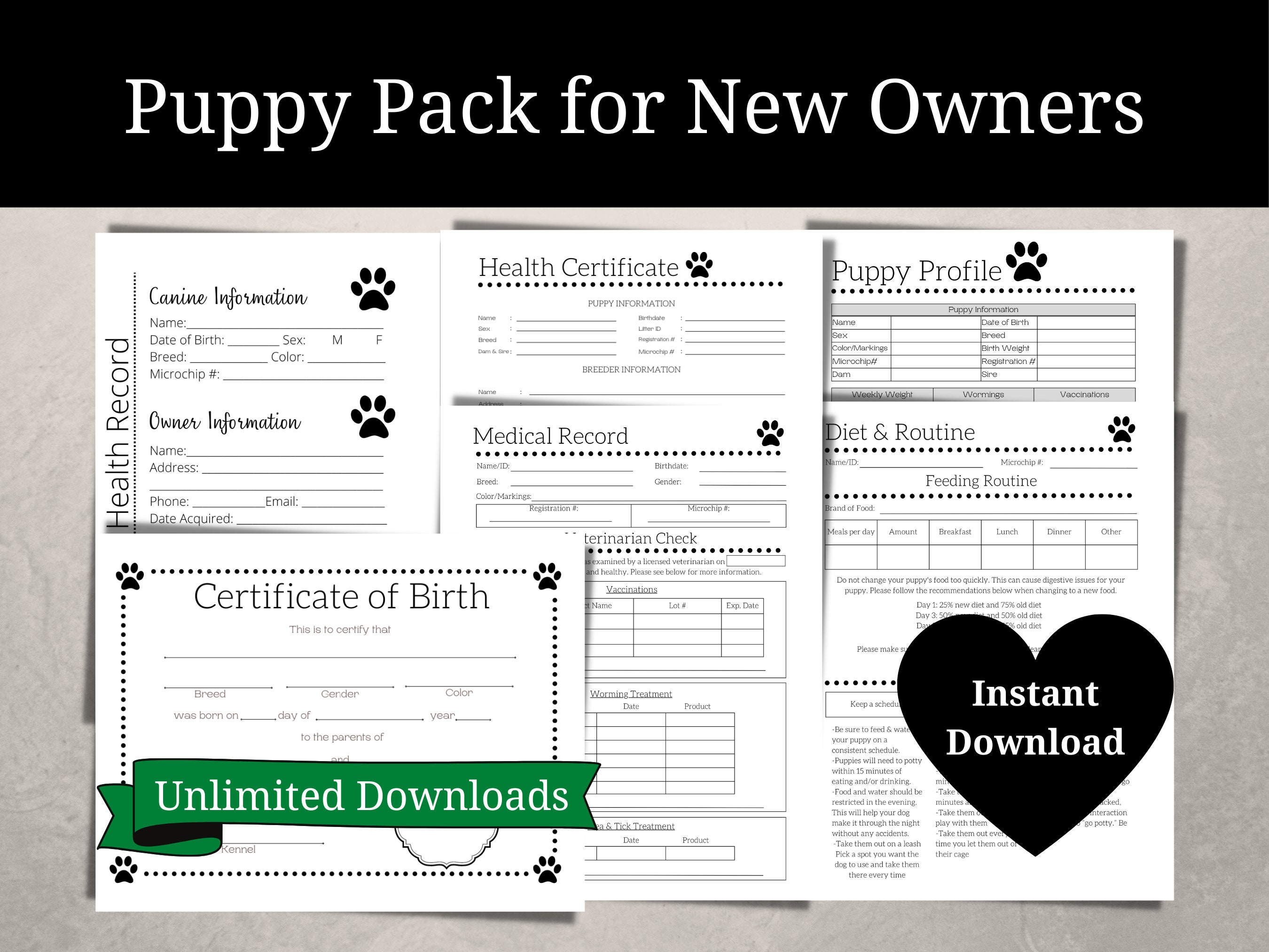Pawprint Puppy Pack, Breeder Forms, Breeder Bundle, Whelping Charts ...