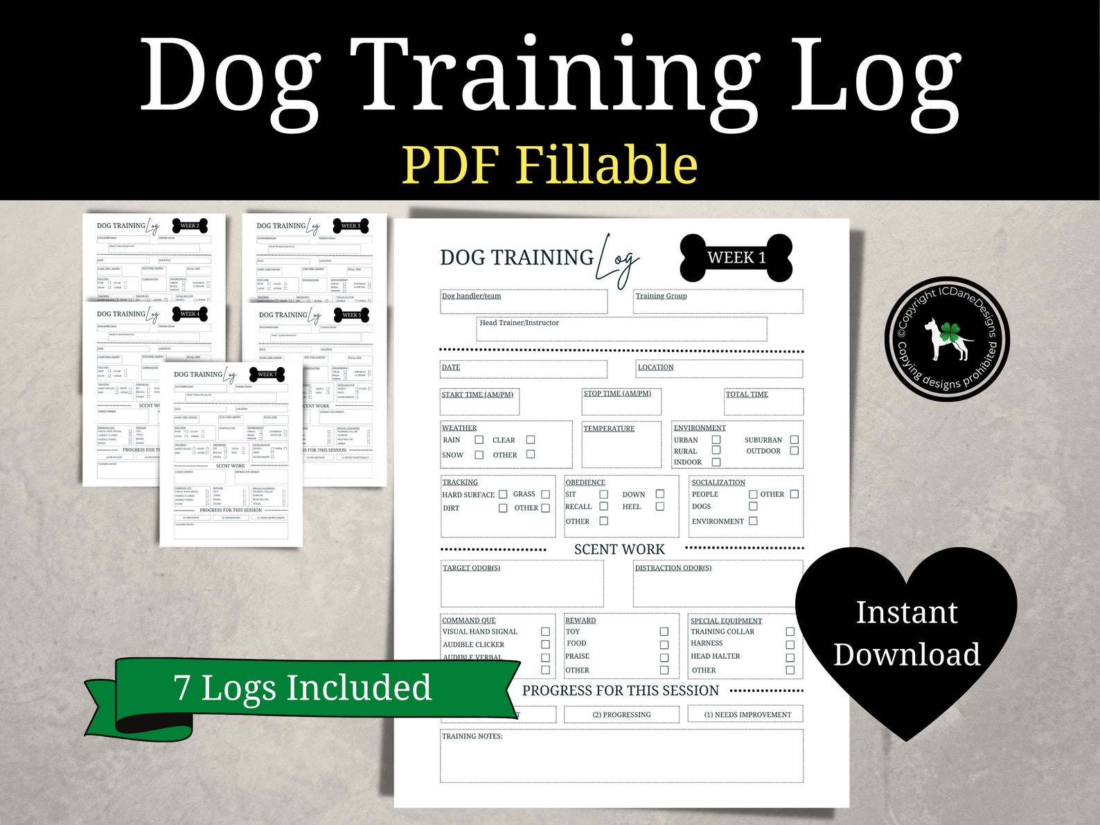 Dog Training Log, Puppy Training Log, Dog Training Planner, Service Dog ...
