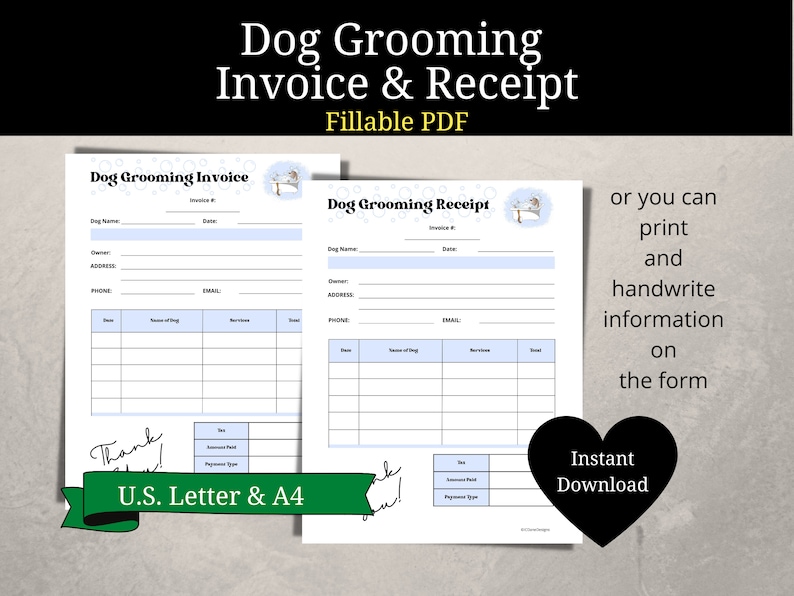 Dog Grooming Invoice and Receipt | Dog Groomer Business Forms ...