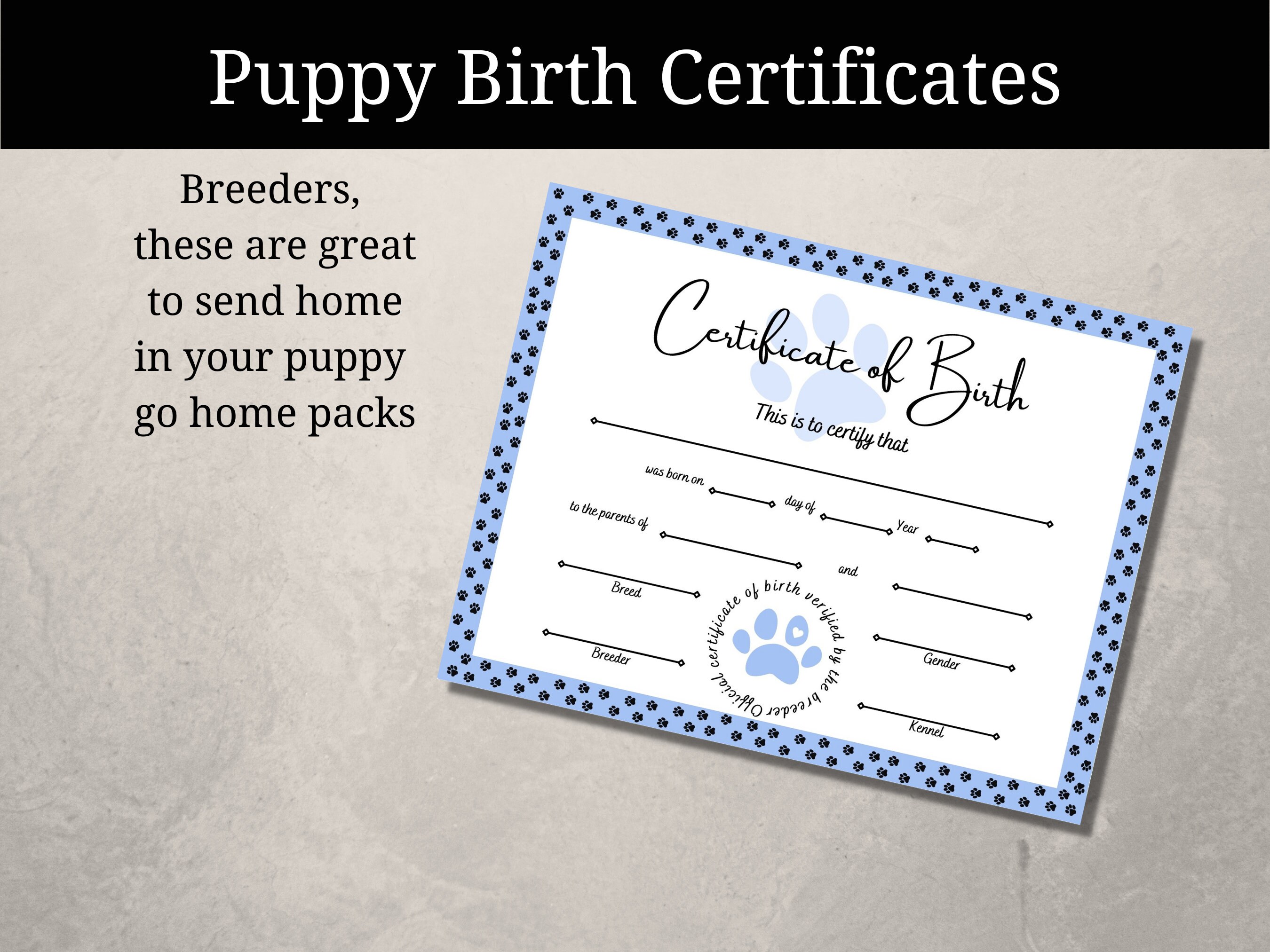 Puppy Birth Certificates, Pet Birth Certificate, Dog Birth Certificate ...