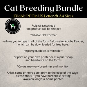 Fillable PDF Cat Breeding Bundle,breeder Forms, Queening Charts ...