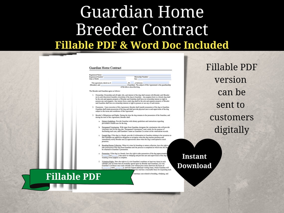 Guardian Home Breeder Contract, Dog Breeding Contract, Dog Breeder ...