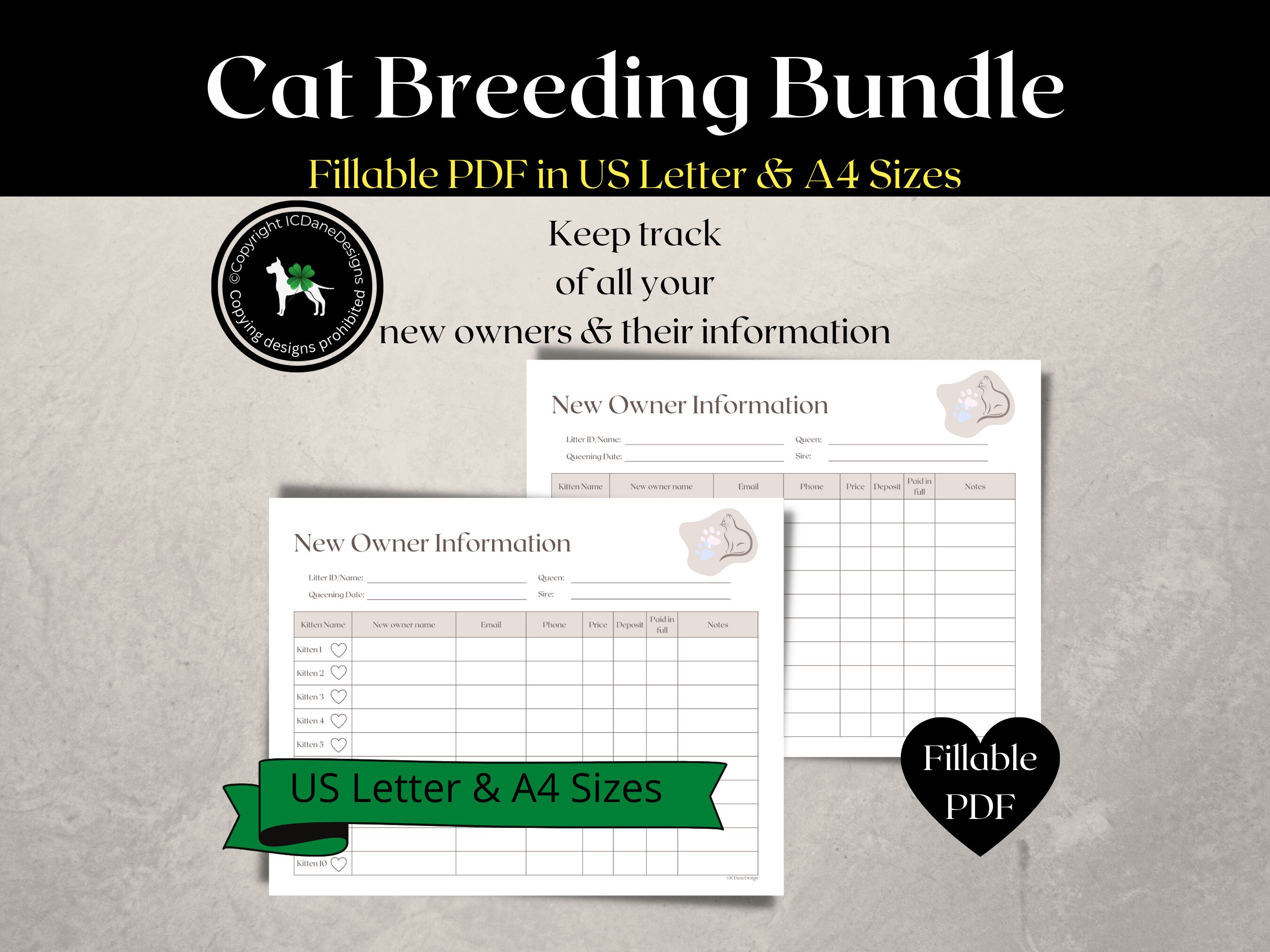 Fillable PDF Cat Breeding Bundle,breeder Forms, Queening Charts ...