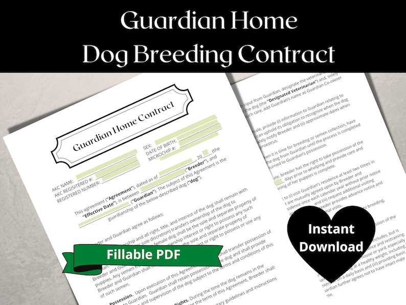 Guardian Home Dog Breeding Contract | Fillable PDF | Instant Download ...