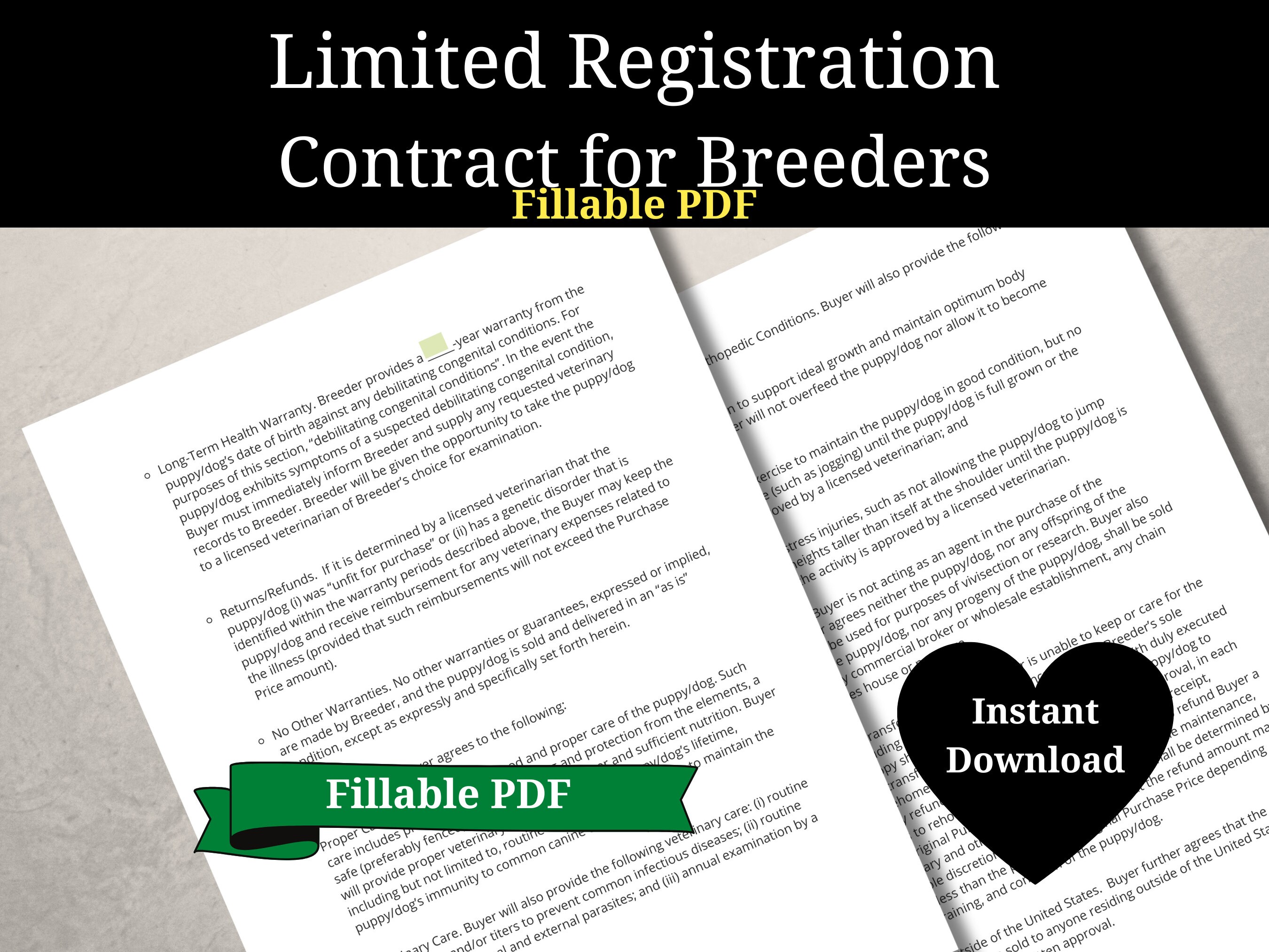 Dog Breeder Contract | Limited Registration Puppy Contract | Fillable ...